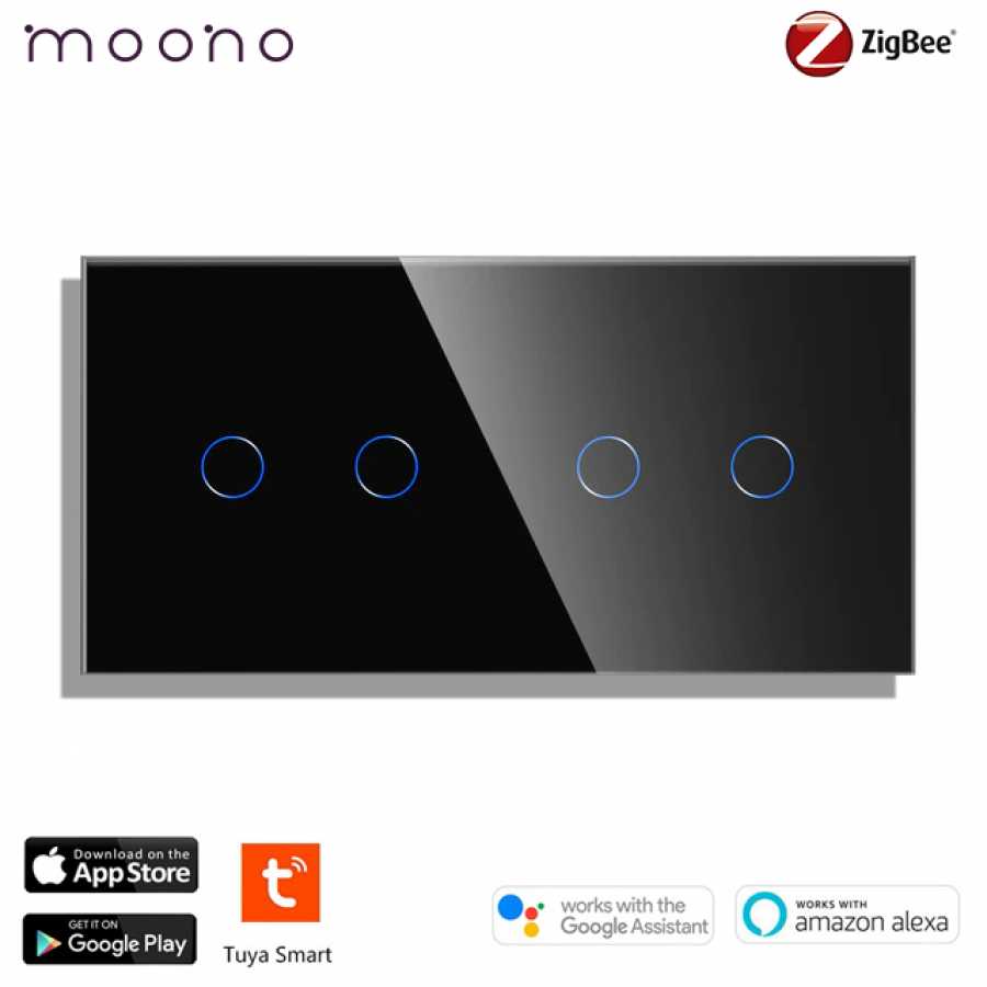 Intrerupator touch dublu + dublu ZigBee fara nul moono, cu panou din sticla